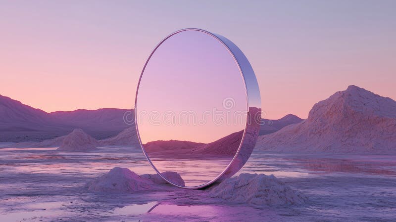 Giant Reflective Circular Structure in Serene Desert Landscape during ...