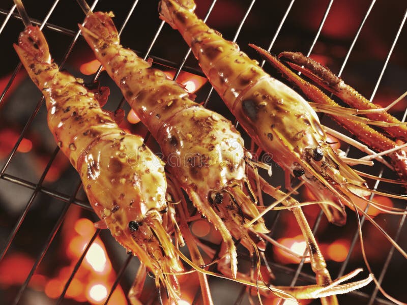 Giant River Prawn (Malaysian Shrimp) Grilled Stock Photo - Image of ...