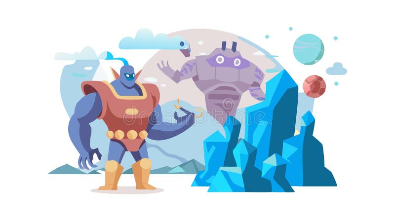 Giant Robot Battling a Monster on an Ice Planet Vector Scene, Vector Design Generative AI Stock ...