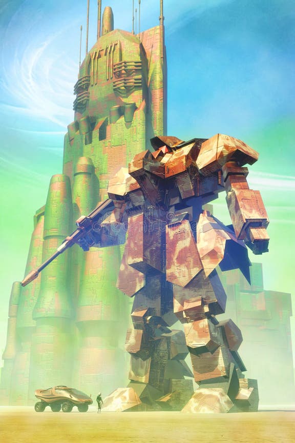Giant robot and city stock illustration. Illustration of battle - 125130077
