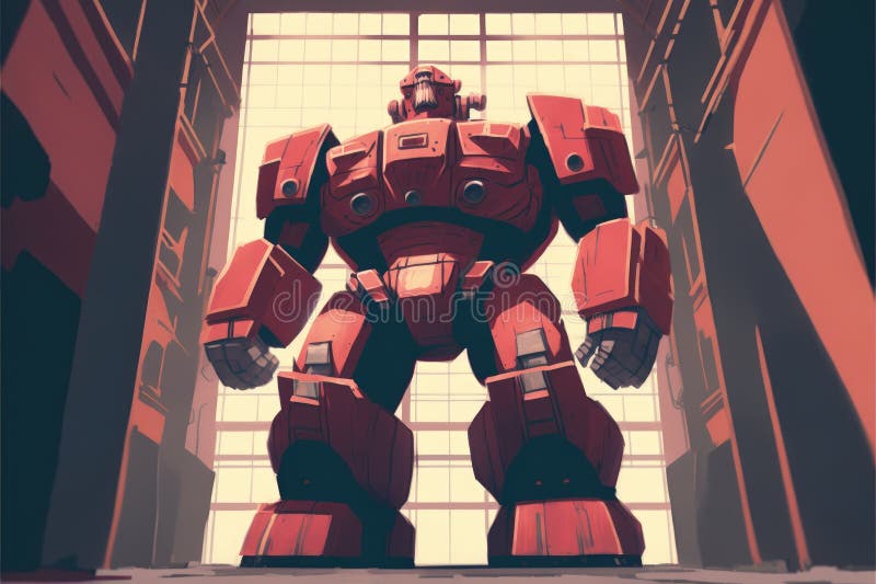 Giant Robot in Decrepit Factory in Sci-fi Setting Stock Illustration ...