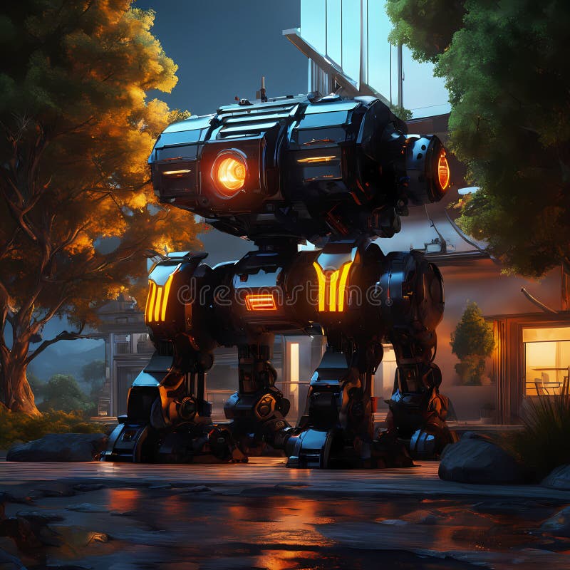 Giant Robot Standing Outside Home, Artificial Intelligence Technology ...