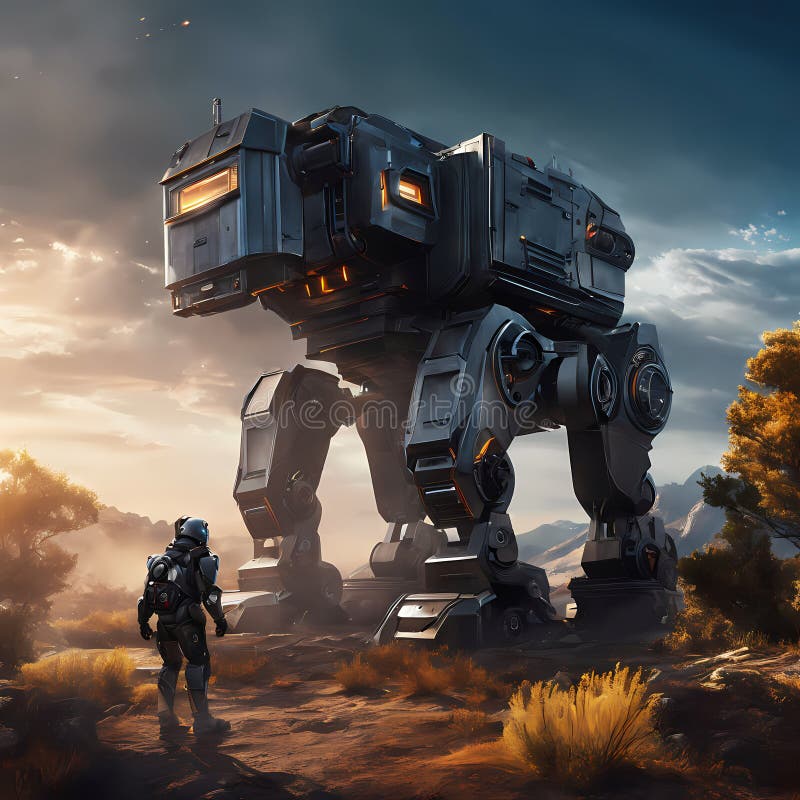 Giant Robot Standing Outside Home in Space, Artificial Intelligence ...