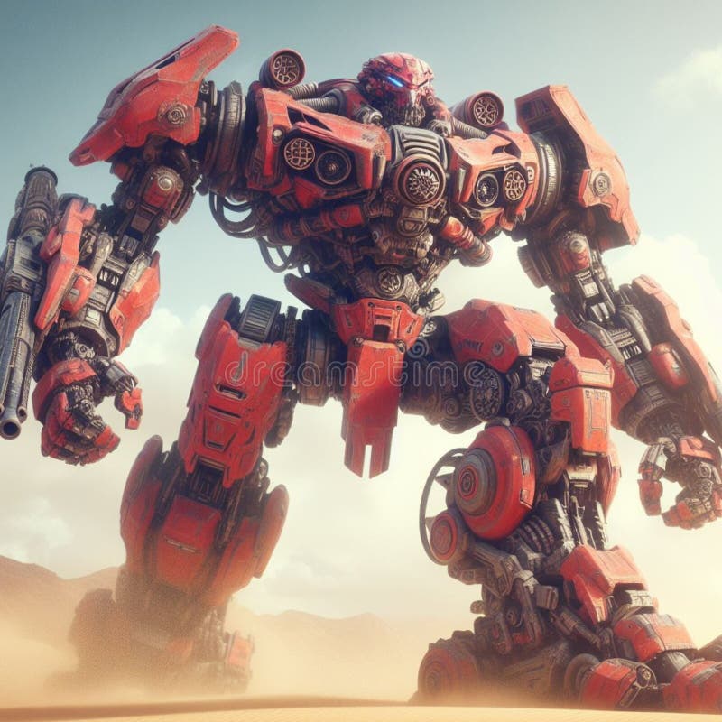 A Giant Robot Stands Proudly Isolated on a Desert Background 6 Stock ...