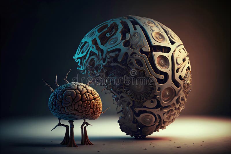 A Giant Robotic Brain and a Small Robot. Generative AI Stock ...