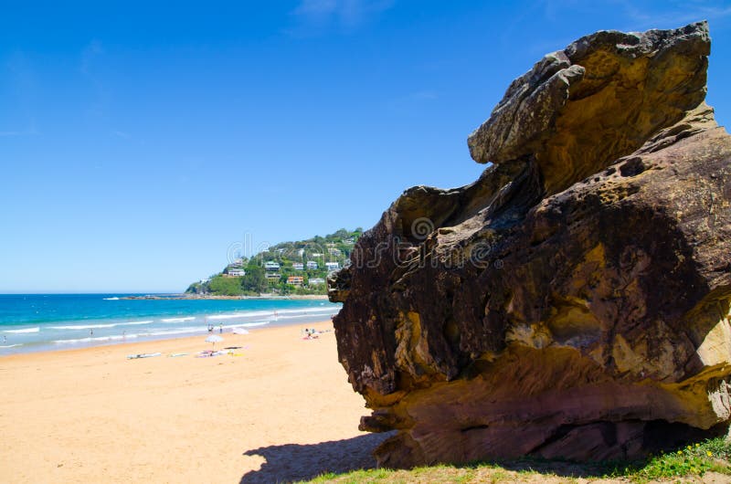 Giant Rock on Sand at Palm Beach NSW. Stock Image - Image of paradise ...