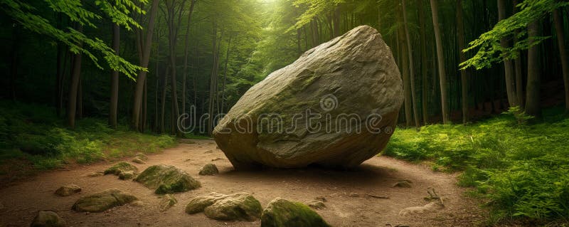 Giant Rock Standing on Dusty Forest Path with Sunlight Stock Image ...