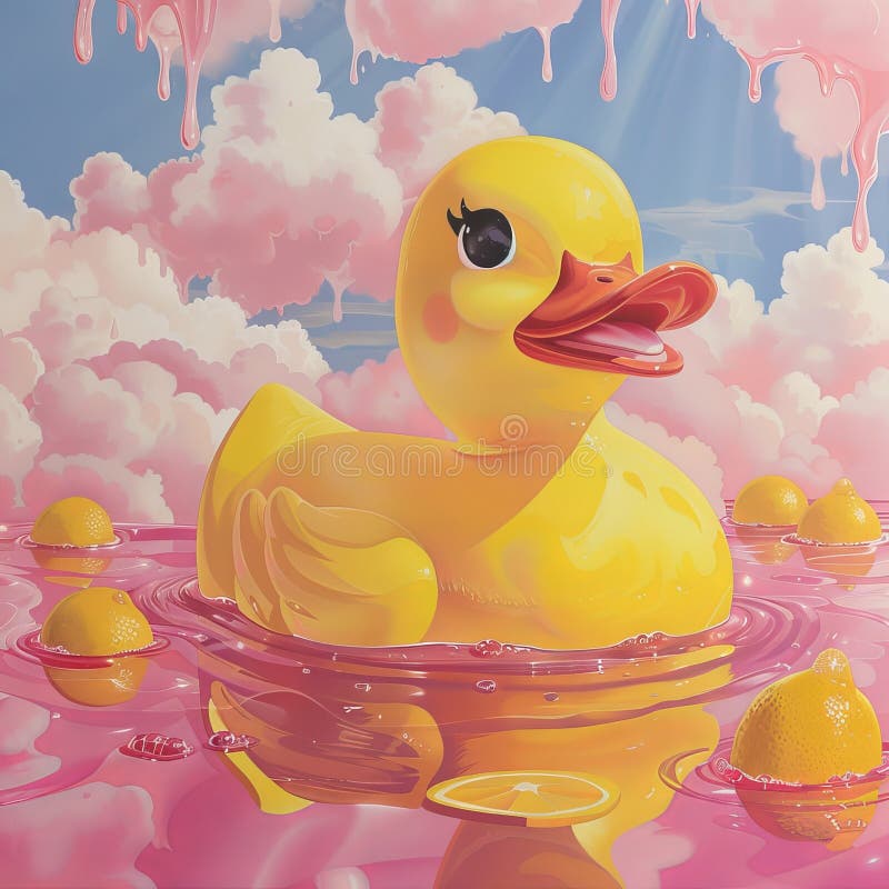 A Giant Rubber Duck Floating in a Sea of Pink Lemonade Stock ...
