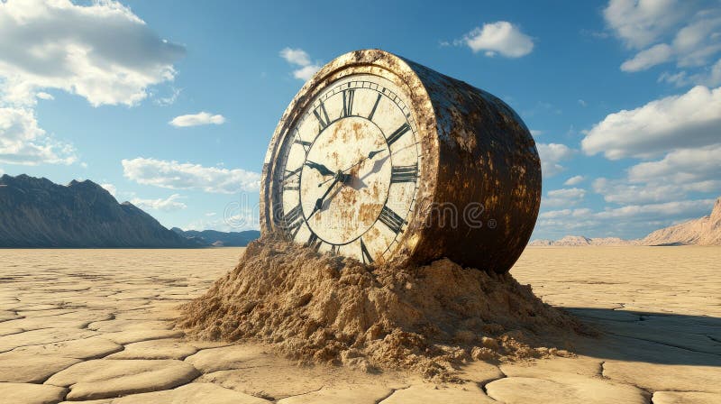 Giant Rusty Clock Embedded in Desert, Timeless Concept, Dreamlike ...
