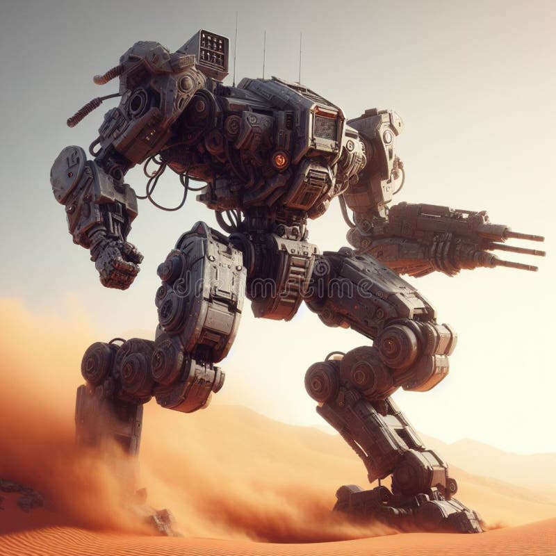 A Giant Sci Fi Robot Stands Proudly Against a Desert Backdrop 1 Stock ...