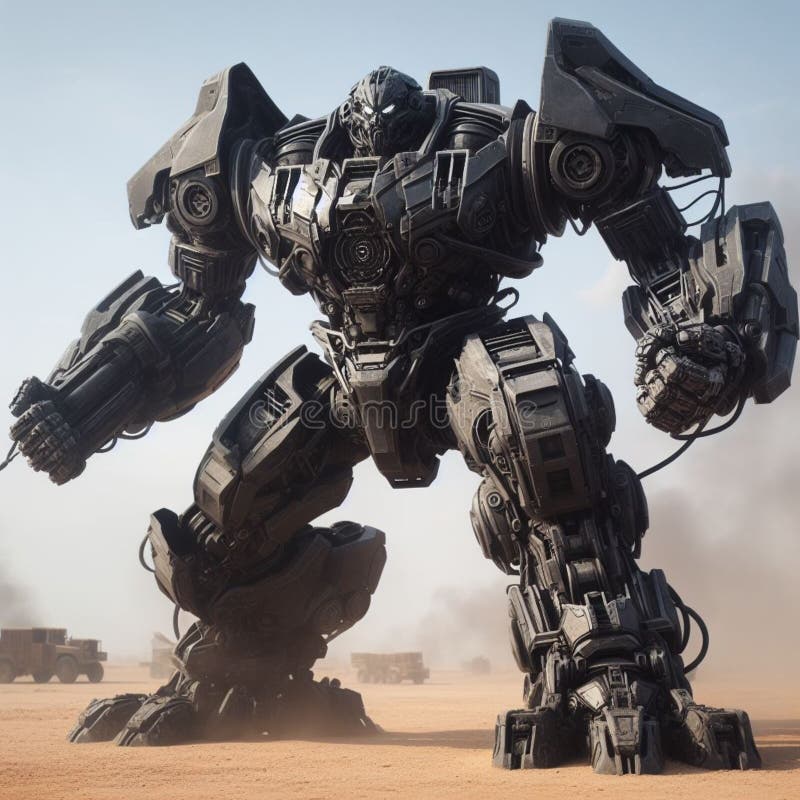 A Giant Sci Fi Robot Stands Proudly Against a Desert Backdrop 4 Stock ...