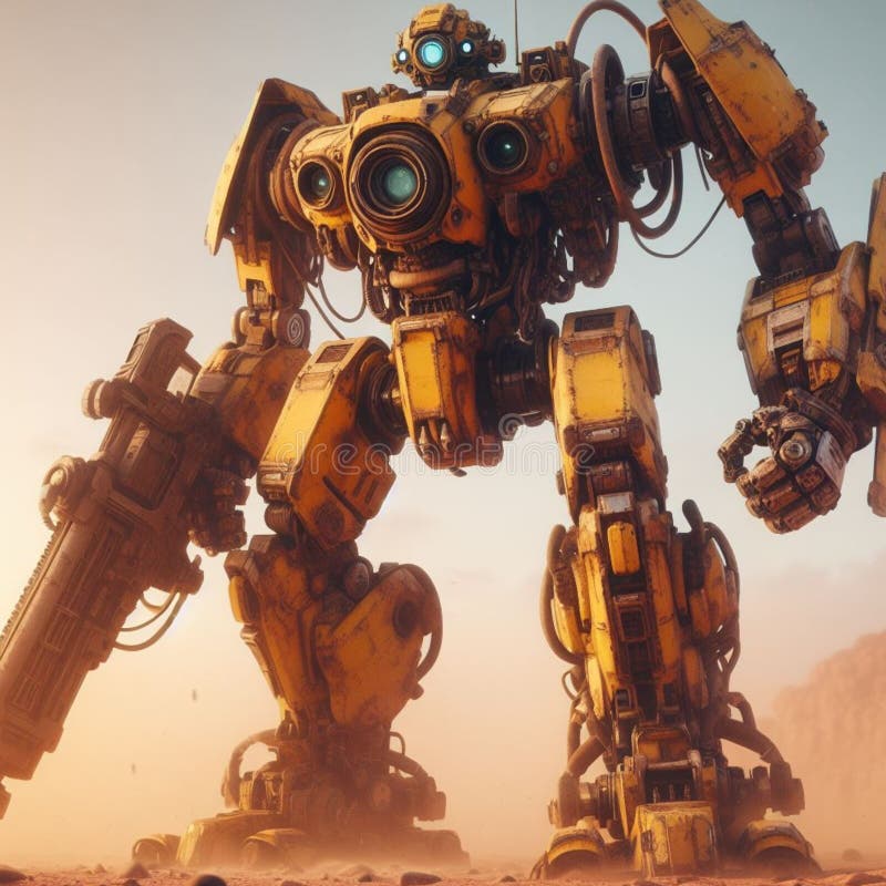 A Giant Sci Fi Robot Stands Proudly Against a Desert Backdrop 10 Stock ...