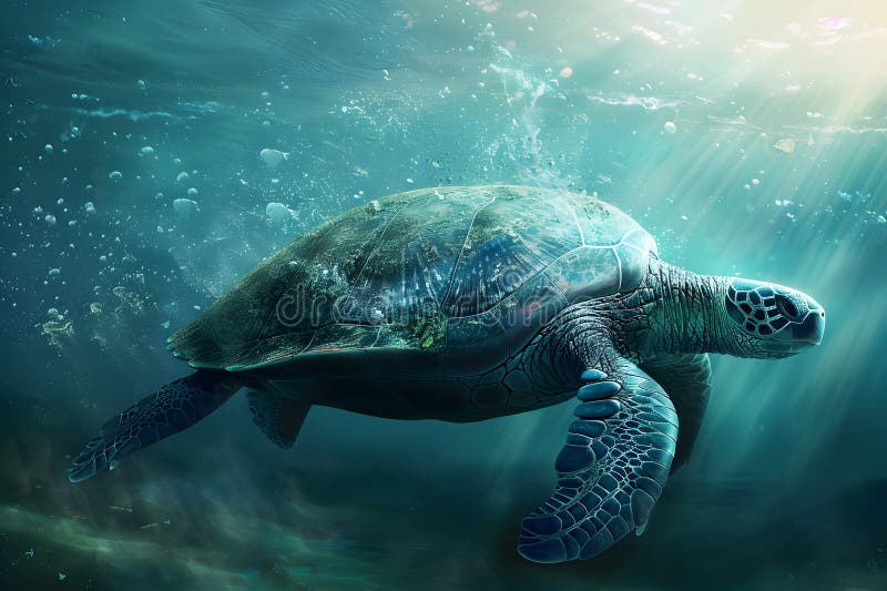 A Giant Sea Turtle Swimming Under the Ocean Stock Photo - Image of ...