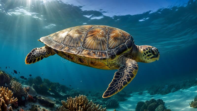 A Giant Sea Turtle Swimming Under the Ocean Stock Photo - Image of ...