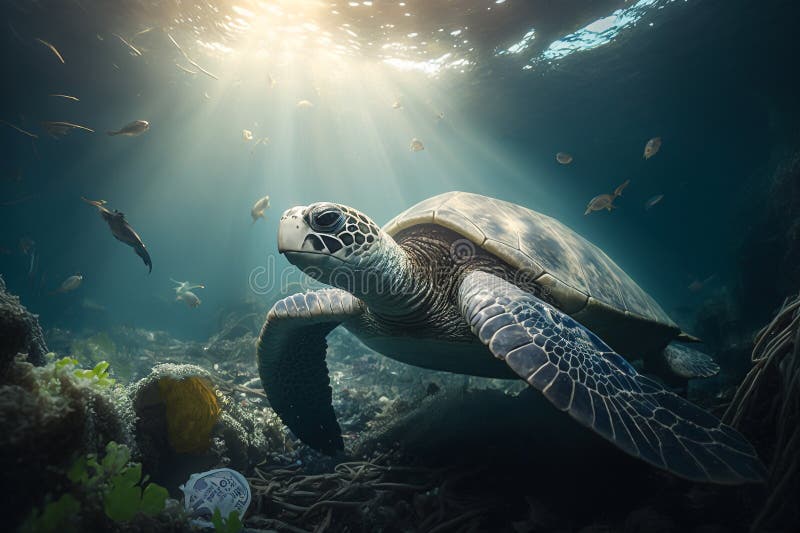 Giant Sea Turtle Swims Underwater Generative AI Stock Illustration ...