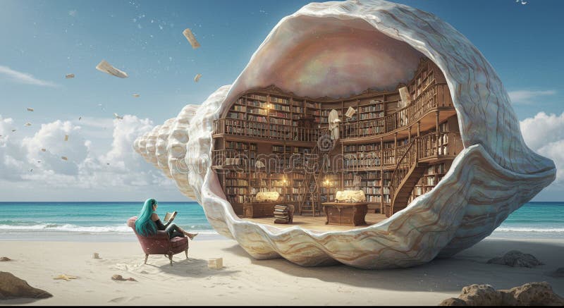 Giant Seashell Transformed into a Magical Beach Library Stock ...