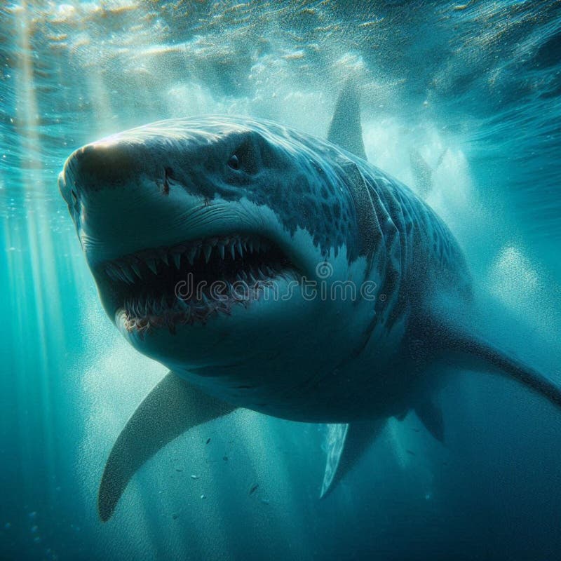 Giant Shark Swim on the Deep Sea Stock Image - Image of reef, swim ...