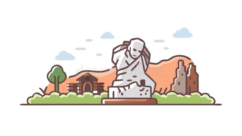 Giant Sleeping Statue, Mysterious Ancient Colossus, Vector Design ...