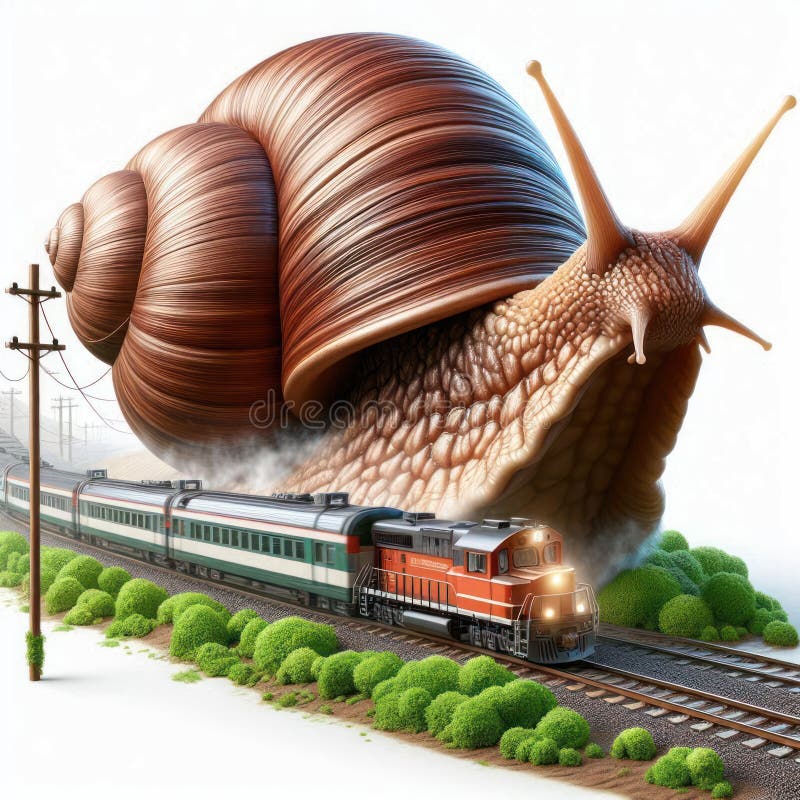 A Giant Snail Catching Up with a Train. Stock Image - Image of journey ...