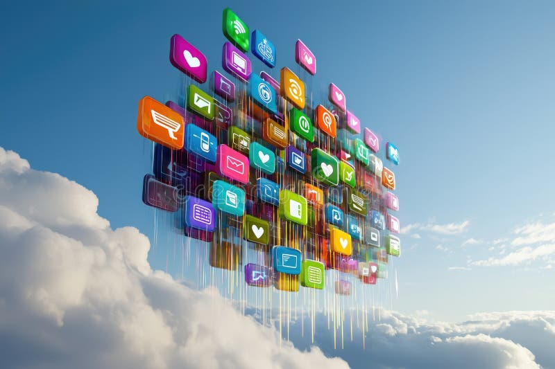 Giant Social Media Interface Floating among Clouds in a Colorful ...