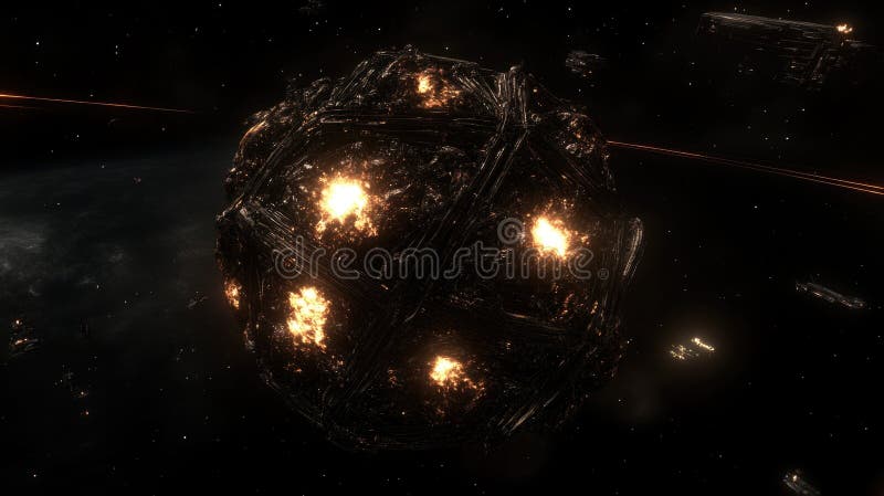 Giant Space Object Engulfed in Flames Amidst Starry Galaxy Stock Photo ...