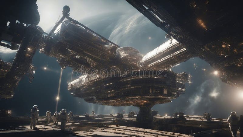 Giant Space Station Orbiting Planet Earth Stock Illustration ...