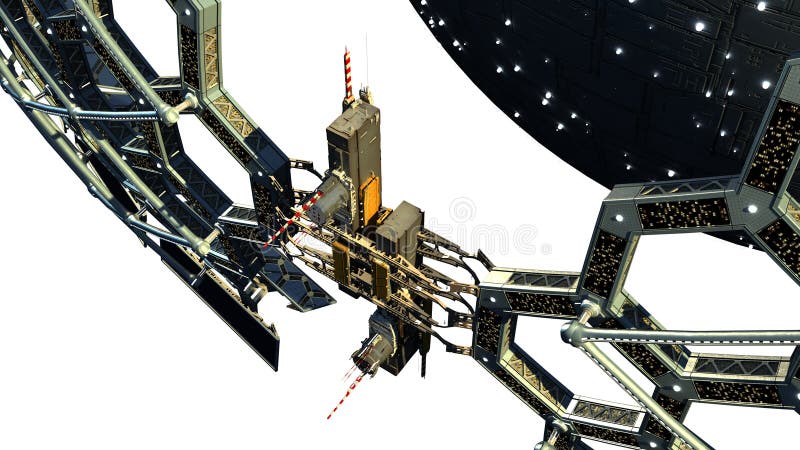 Giant Spaceship Sphere and Space Ring Stock Illustration - Illustration ...