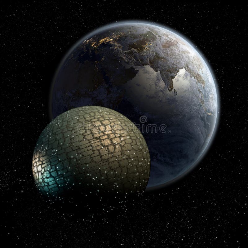 Giant Spherical Spaceship Approaching Earth Stock Illustration ...