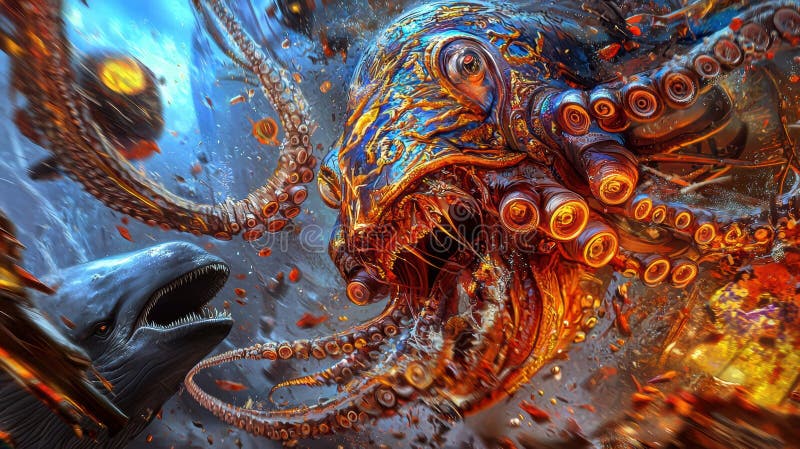 Epic Underwater Battle between Giant Squid and Sperm Whale in Stock ...