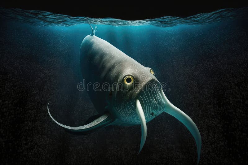 A Giant Squid, Illuminated by a Spotlight in the Deep Ocean. Stock ...