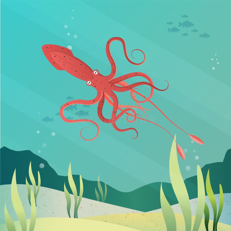 Giant squid illustration stock vector. Illustration of marine - 41864177