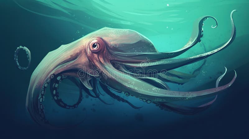 A Giant Squid with Tentacles Stock Illustration - Illustration of wild, wildlife: 284203029