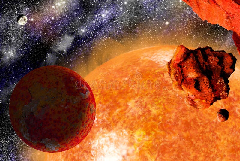 Giant Star with Planet and Falling-stone Stock Illustration ...