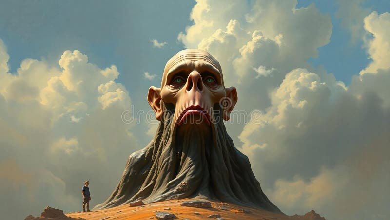 Giant Statue Head in the Desert Stock Illustration - Illustration of ...