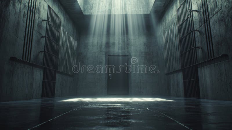A Giant Steel Vault Door Embedded in a Concrete Cell Section. Stock ...