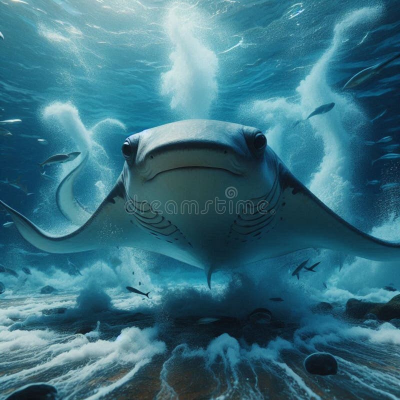 Giant Stingray Swim on the Deep Sea Stock Image - Image of giant, swim ...