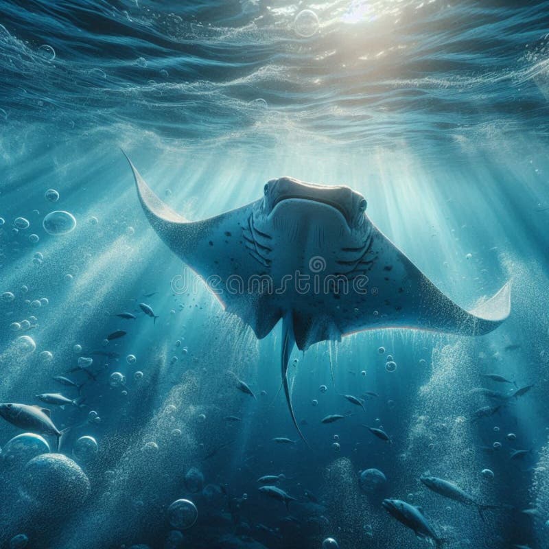 Giant Stingray Swim on the Deep Sea Stock Image - Image of giant, swim ...