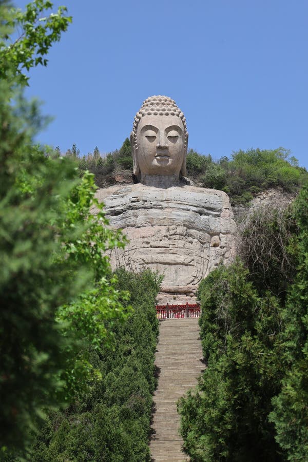 Giant Stone Buddha Statue - Far View, North Wei Dynasty Stock Photo ...