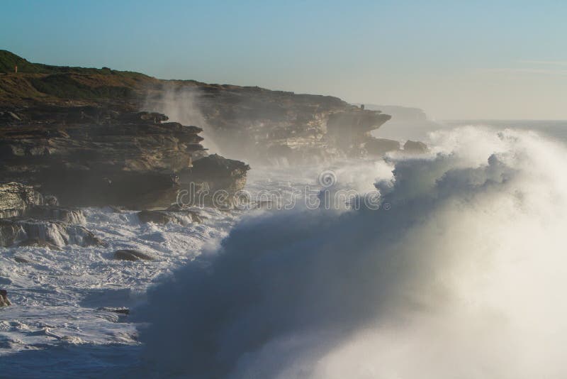Giant Storm Seas Crash into Cliffs Stock Photo - Image of seas, sydney ...