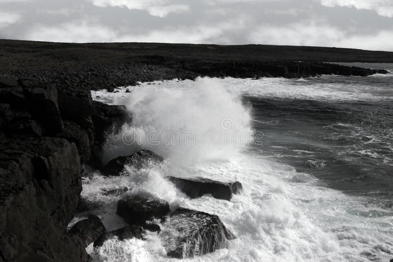 Giant Storm Waves Crashing on Coastline Cliffs Stock Image - Image of ...
