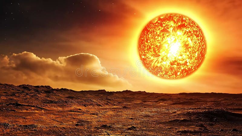 Giant Sun Over a Desert Planet Stock Video - Video of orange, planet ...