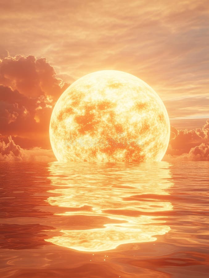 Giant Sun Setting Over Ocean with Dramatic Clouds. Stock Photo - Image ...