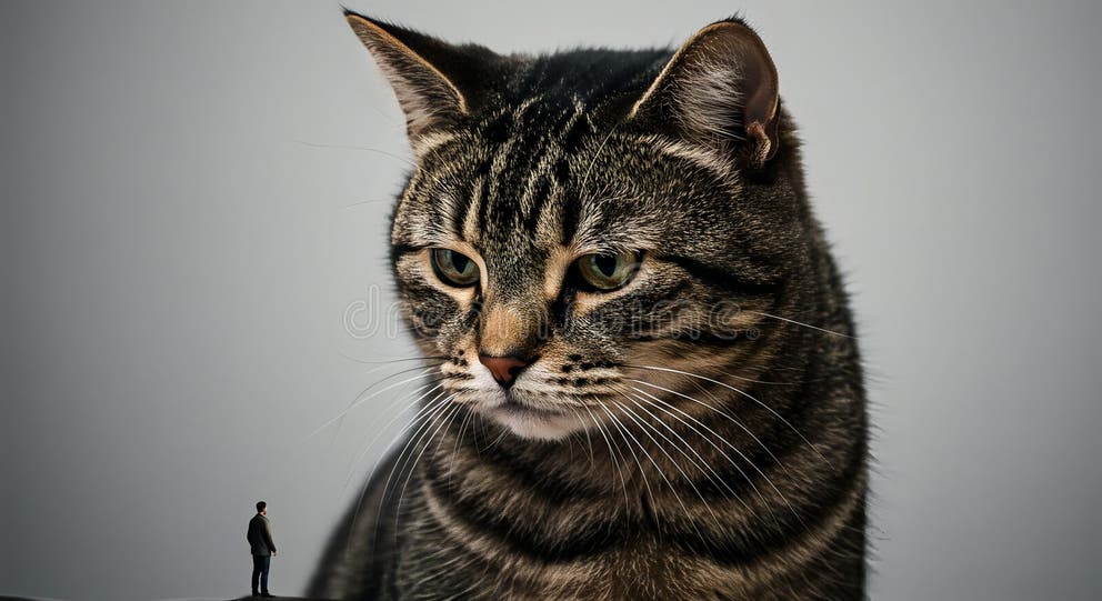 Giant Tabby Cat Staring Down Tiny Human Stock Illustration ...