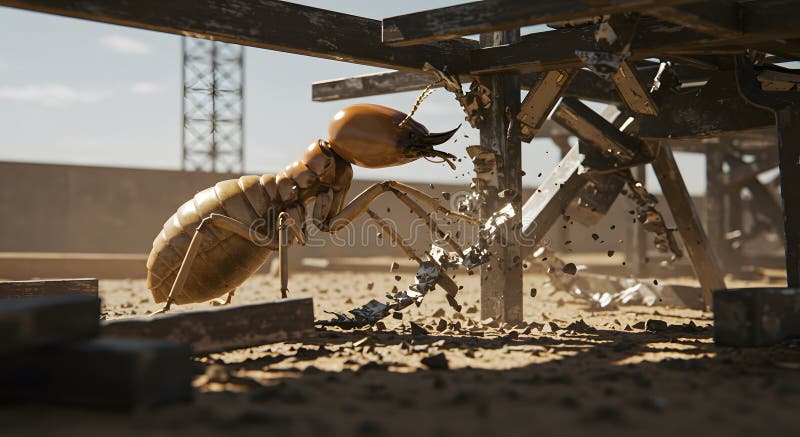 Giant Termite Destroying Metal Structure Post Apocalyptic Scene Digital ...