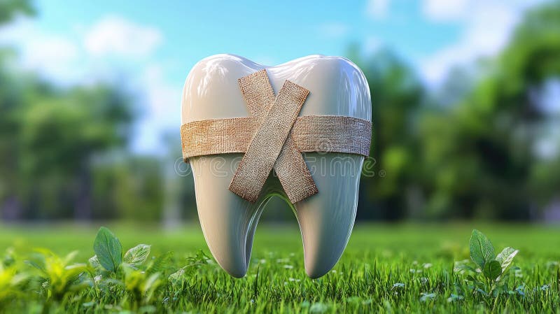 Giant Tooth with Bandage in Nature Background Stock Image - Image of ...