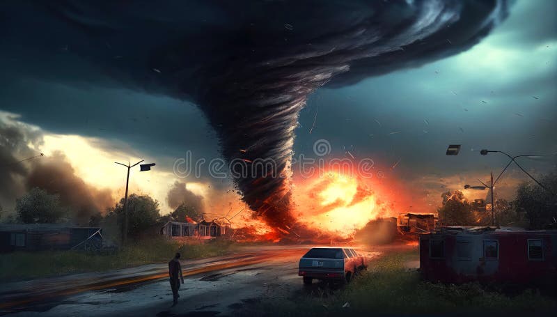 Giant Tornado Destruction. Apocalyptic Illustration, Stock Illustration ...
