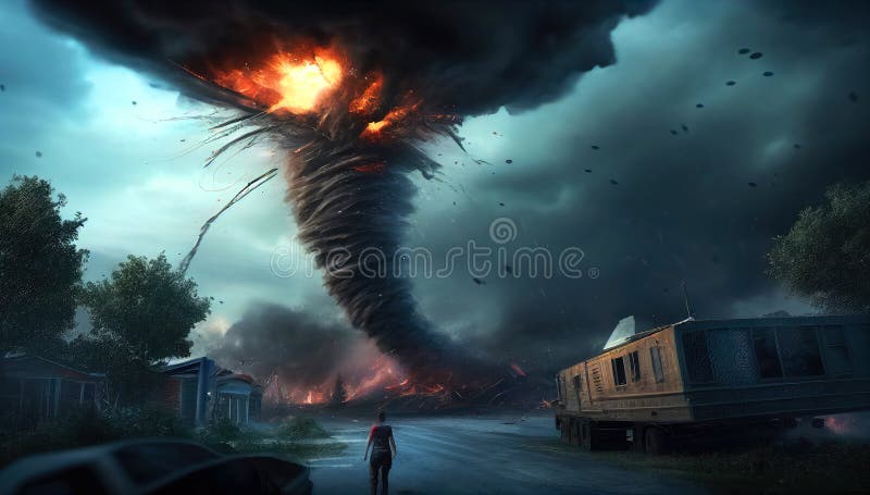 Giant Tornado Destruction. Apocalyptic Illustration, Stock Illustration ...