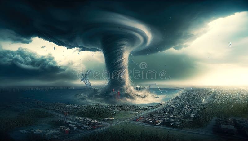 Giant Tornado Destruction. Apocalyptic Illustration, Stock Illustration ...