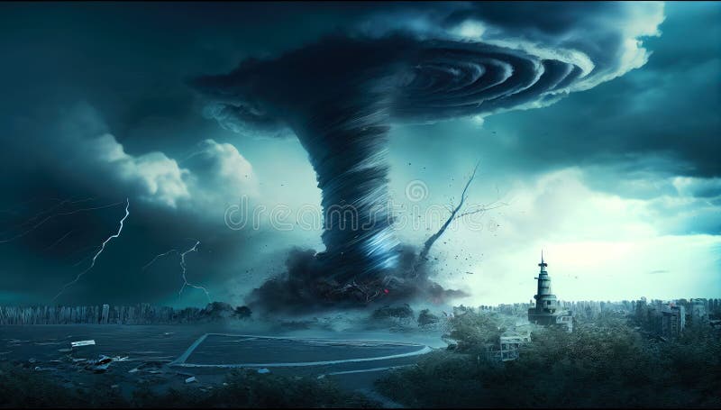 Giant Tornado Destruction. Apocalyptic Illustration, Stock Illustration ...