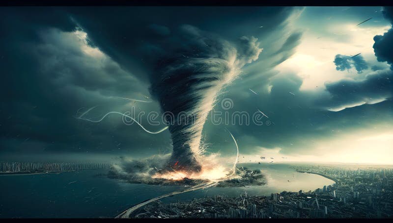 Giant Tornado Destruction. Apocalyptic Illustration, Stock Illustration ...